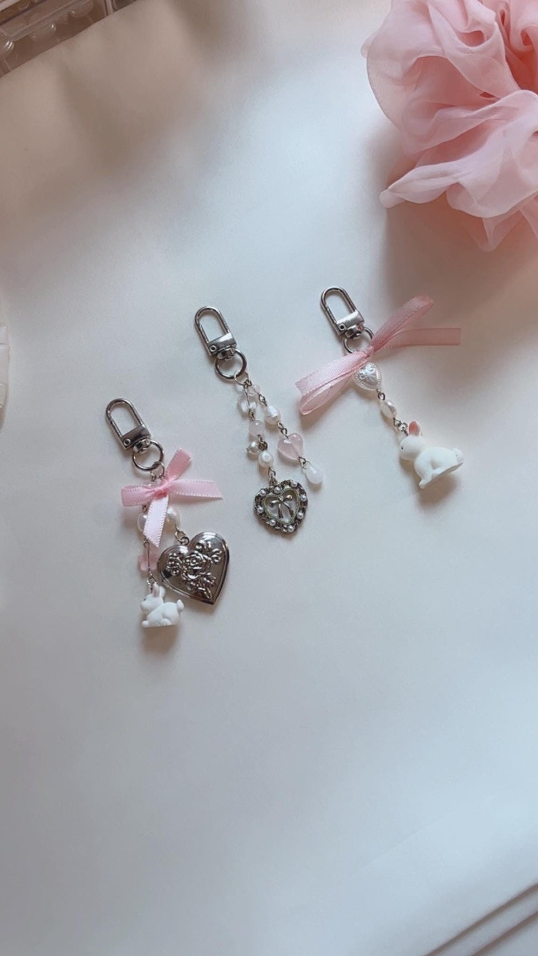 Coquette Pink Keychains Phone Charms | Cute Bunny Accessories ...