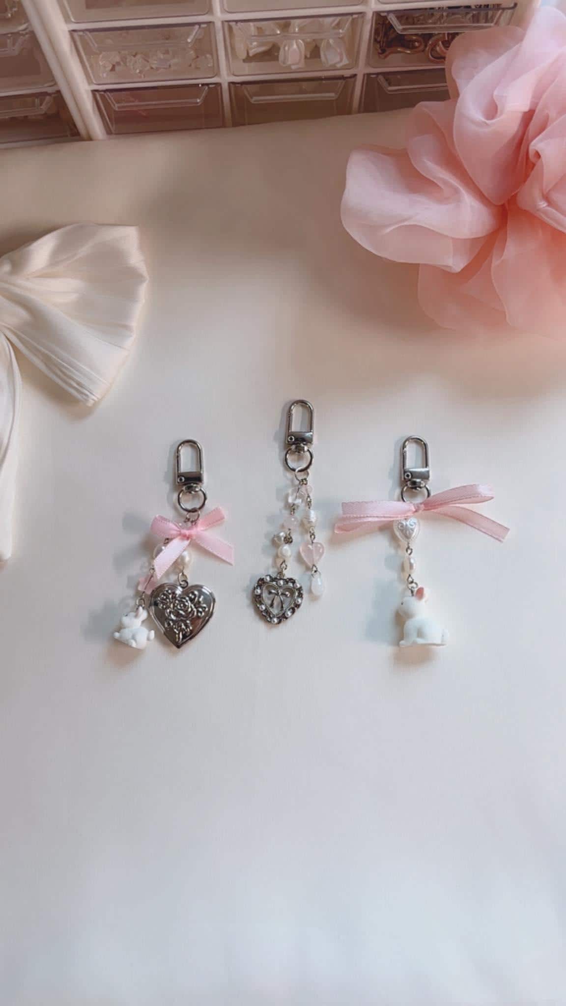 Coquette Pink Keychains Phone Charms | Cute Bunny Accessories ...