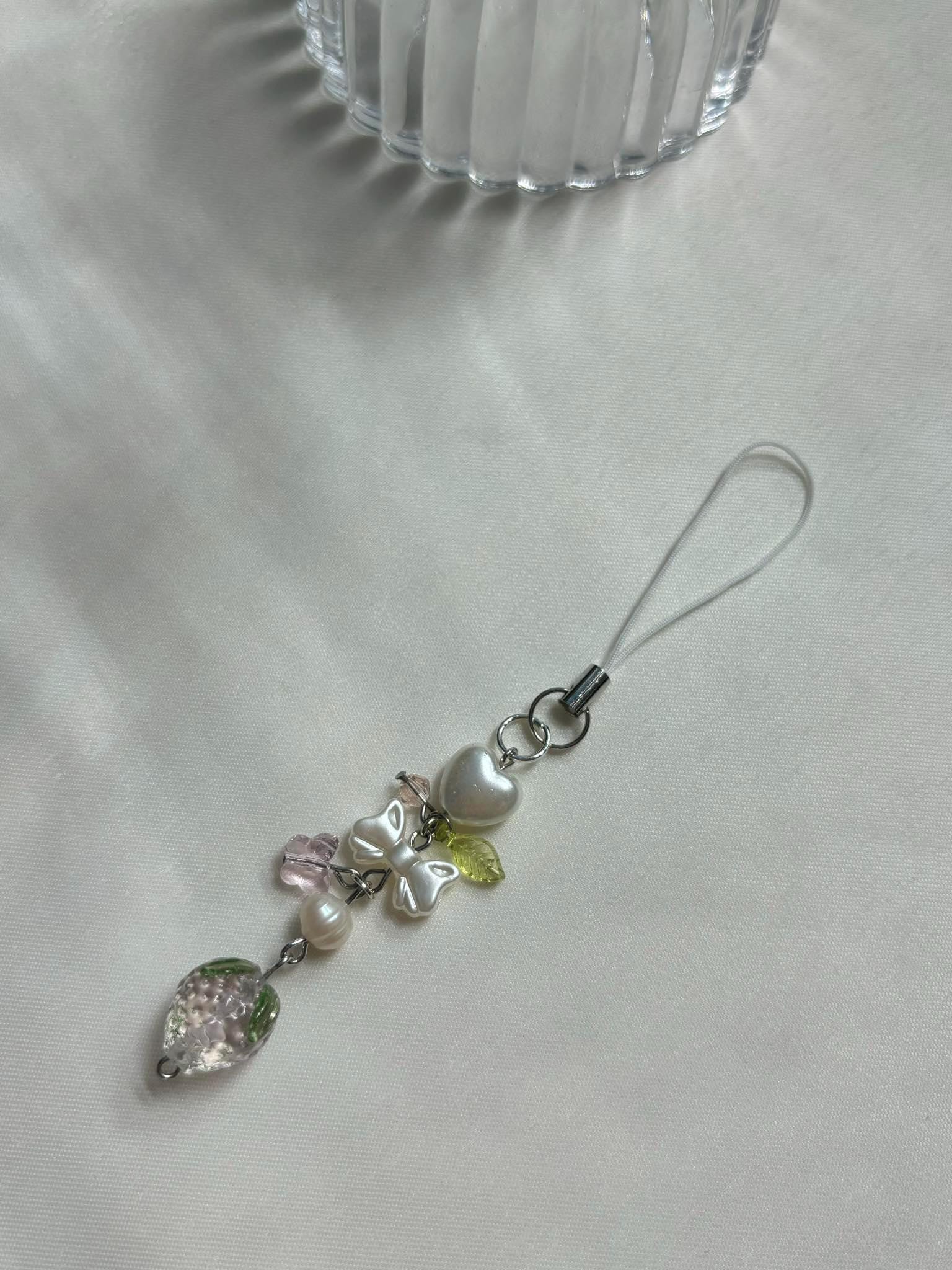 Pink Flower Phone Charms Strawberry Dainty Beaded Phone Strap Coquette ...