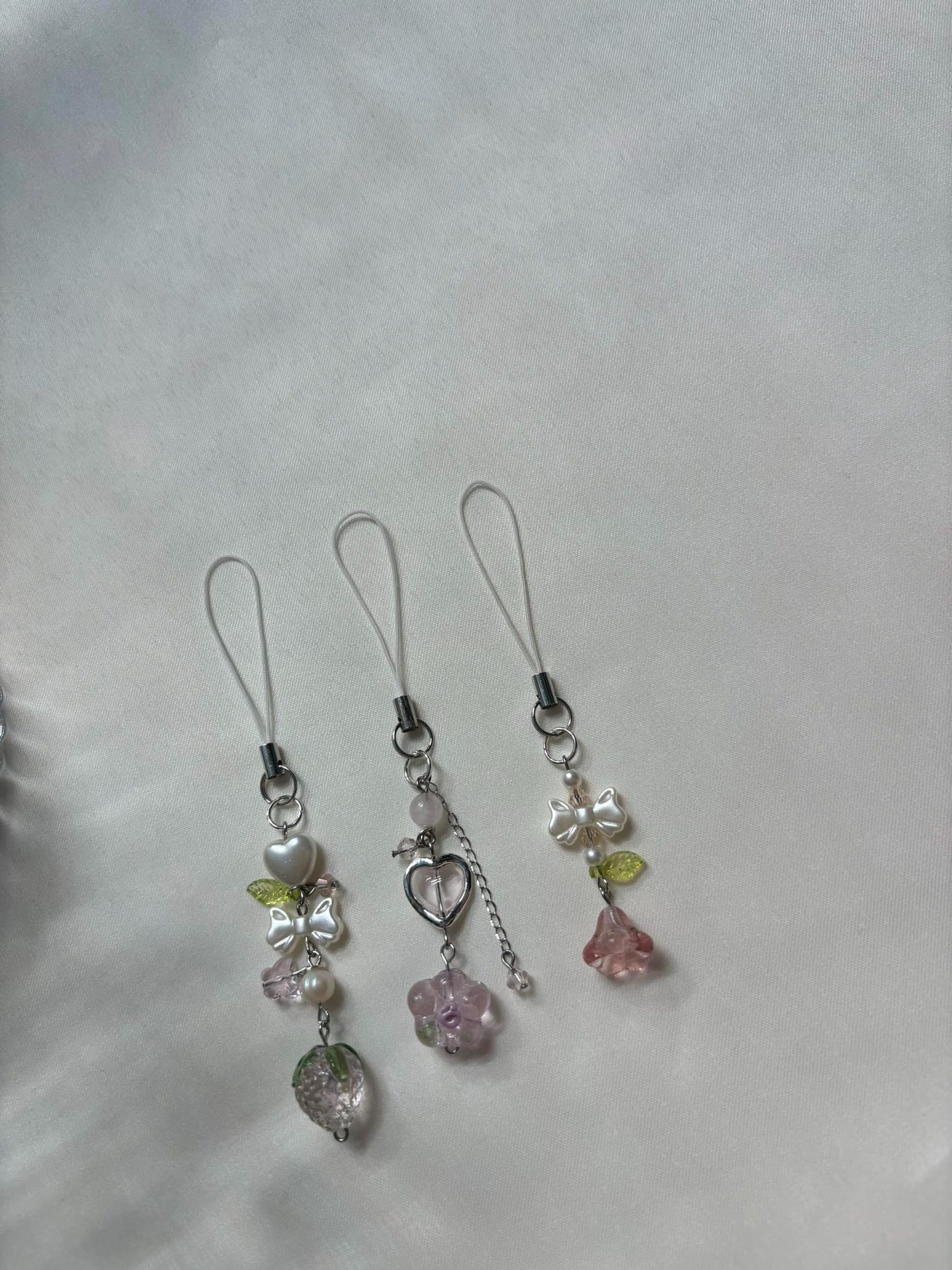 Pink Flower Phone Charms Strawberry Dainty Beaded Phone Strap Coquette ...