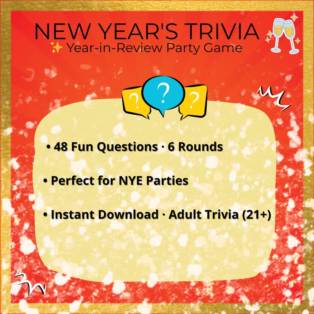 New Year Trivia Pack — Year-in-review Pub Quiz for Adults 21+ | Instant ...