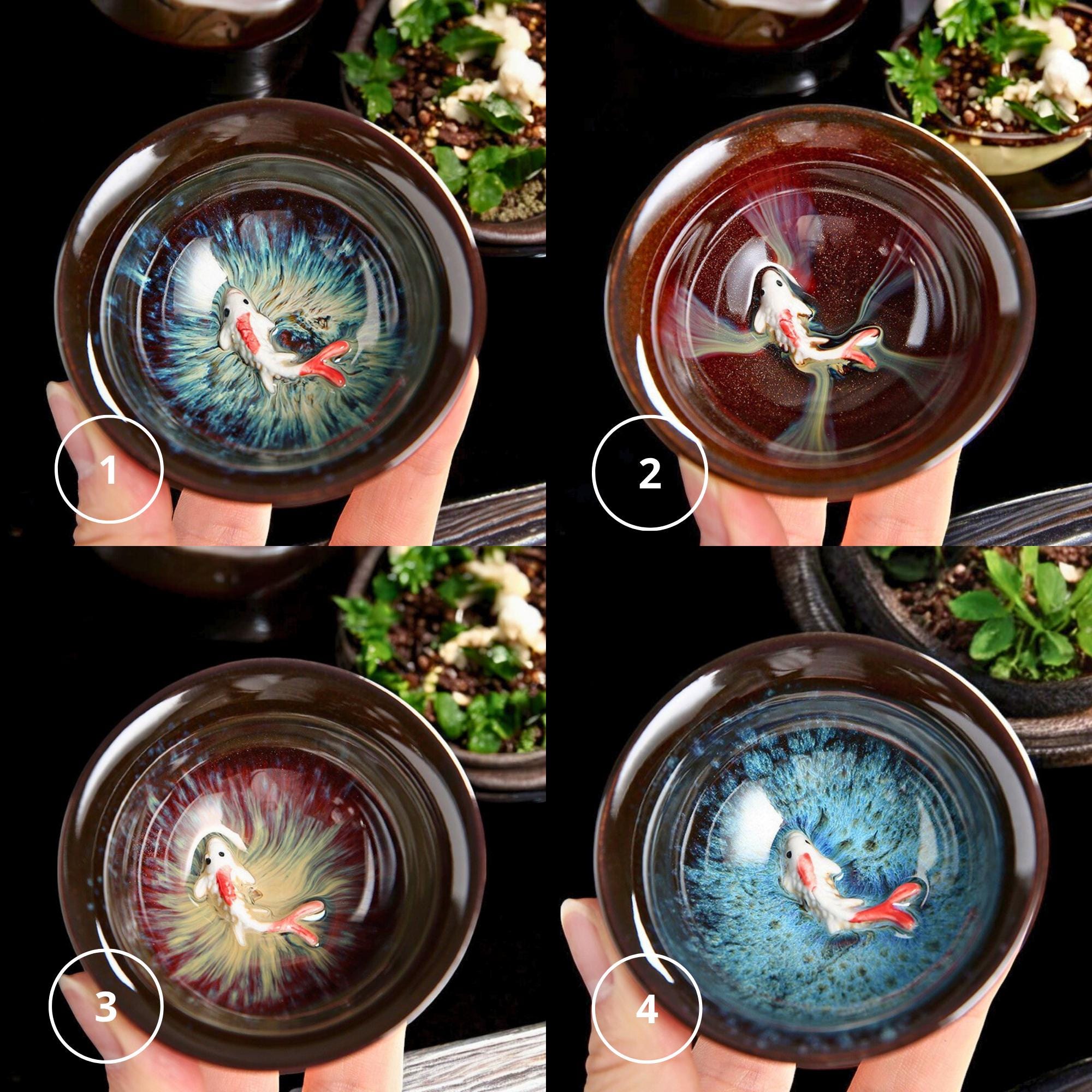 Chinese Koi Fish Ceramic Tea Cup, Oriental Asian Handmade Koi Fish ...