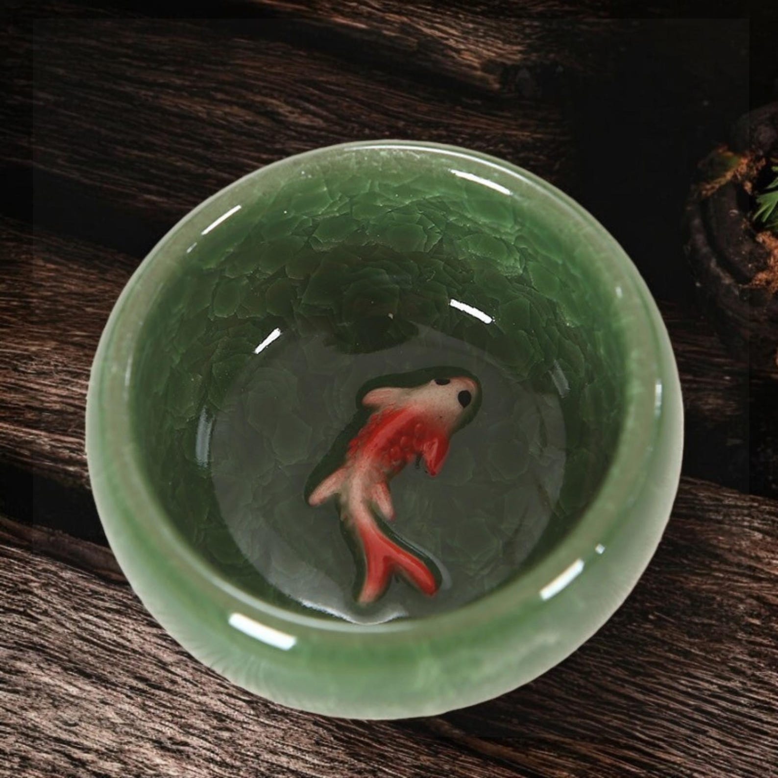 Chinese Koi Fish Ceramic Tea Cup Set, Oriental Asian Handmade Koi Fish ...