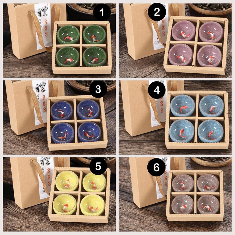 Chinese Koi Fish Ceramic Tea Cup Set, Oriental Asian Handmade Koi Fish ...