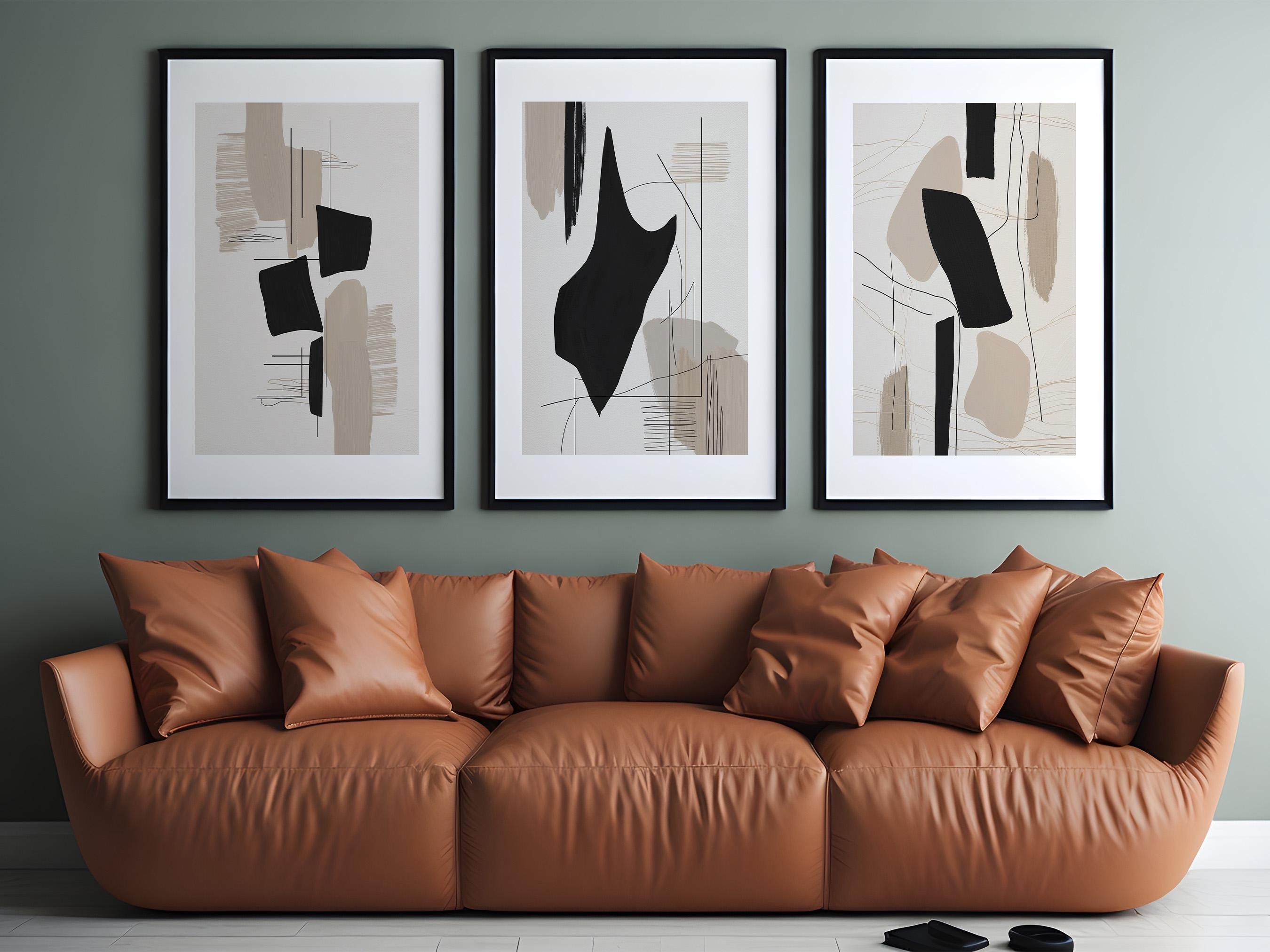 Abstract Wall Art Set: Minimalist Beige & Black Prints (digital ...
