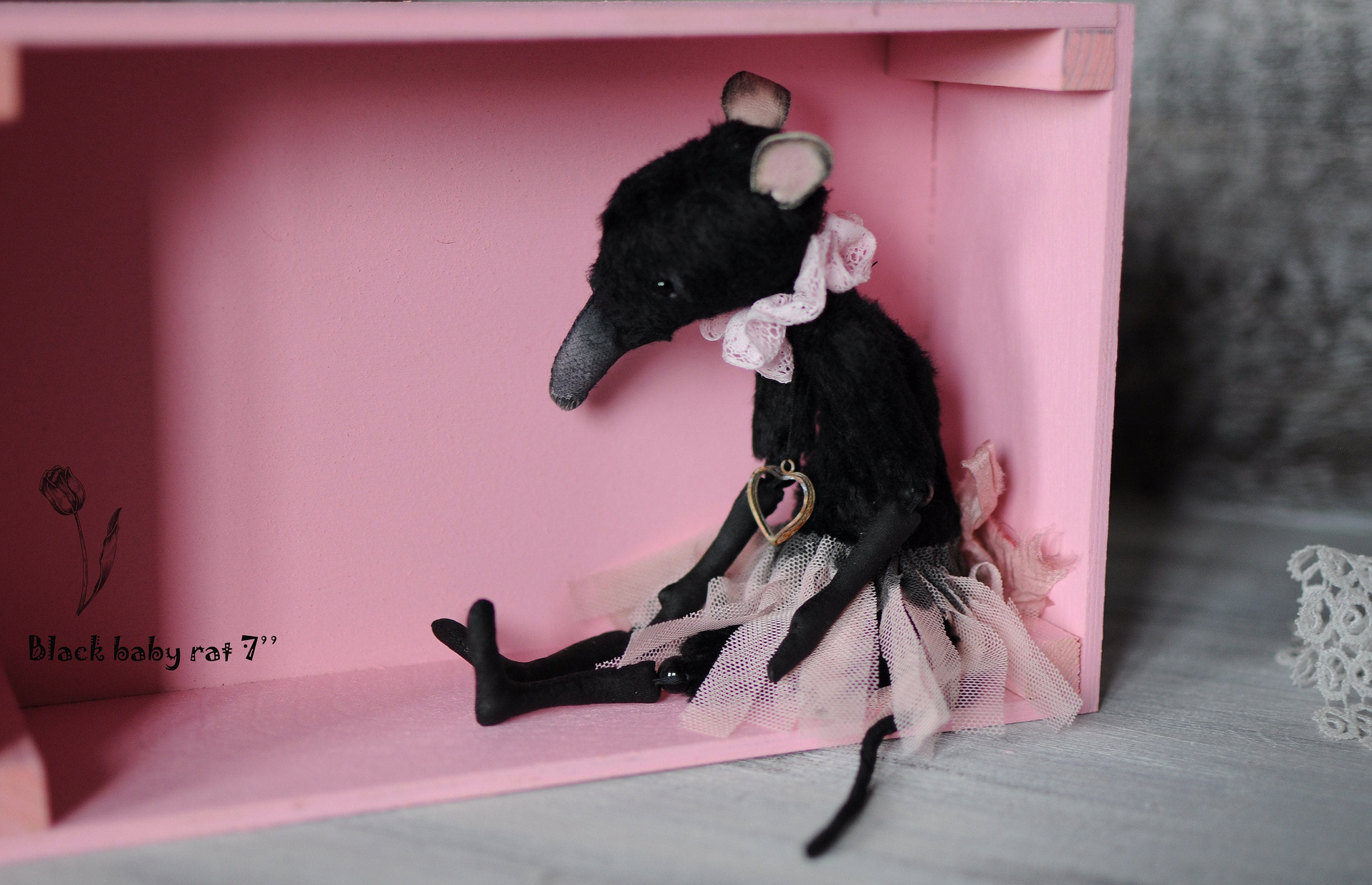 Poseable black rat doll plush Gothic figurine Halloween toy | Etsy