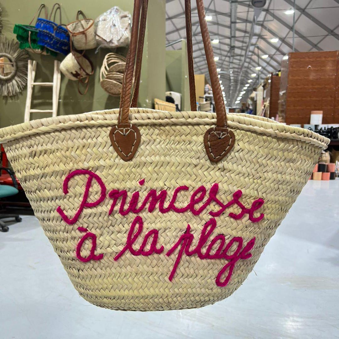 Moroccan Straw Tote Bag With "princesse à La Plage" Embroidery ...