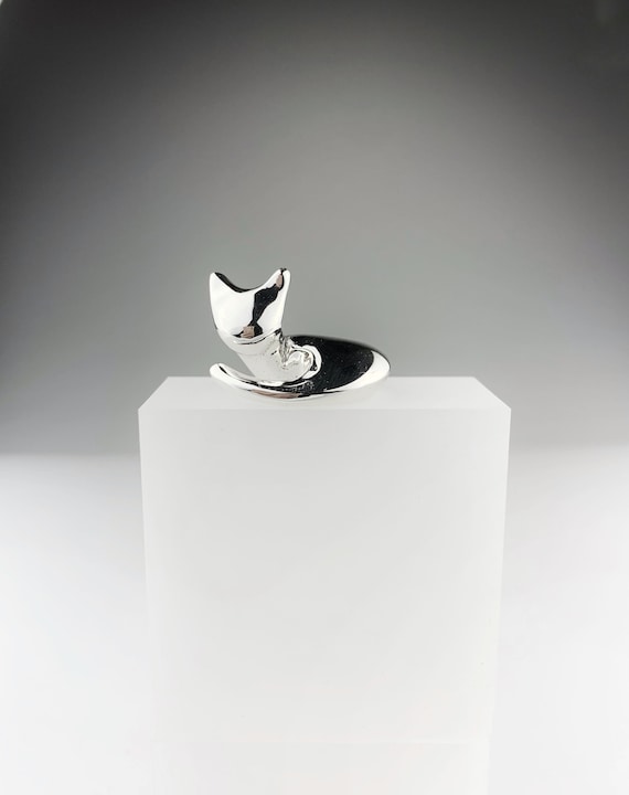 Silver cat sculpture silver laying down cat figure small cat | Etsy