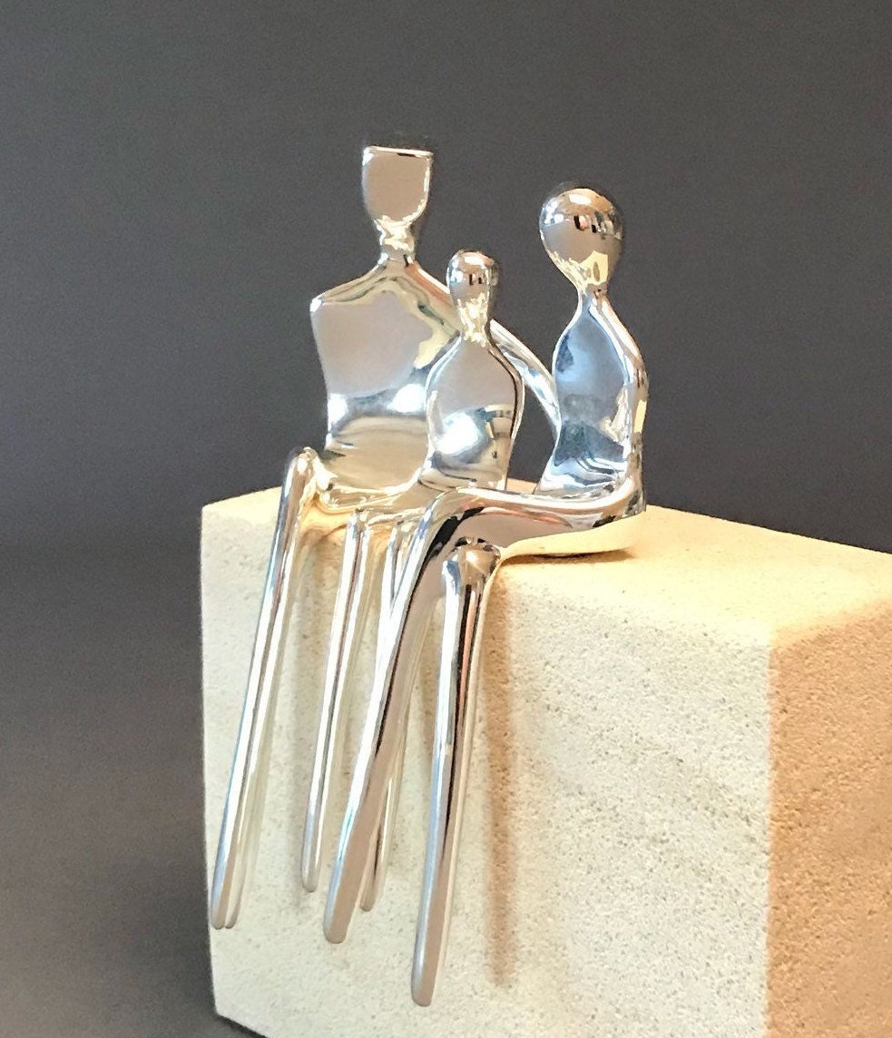 Silver Plated Family of Three Sculpture Mounted on Natural | Etsy