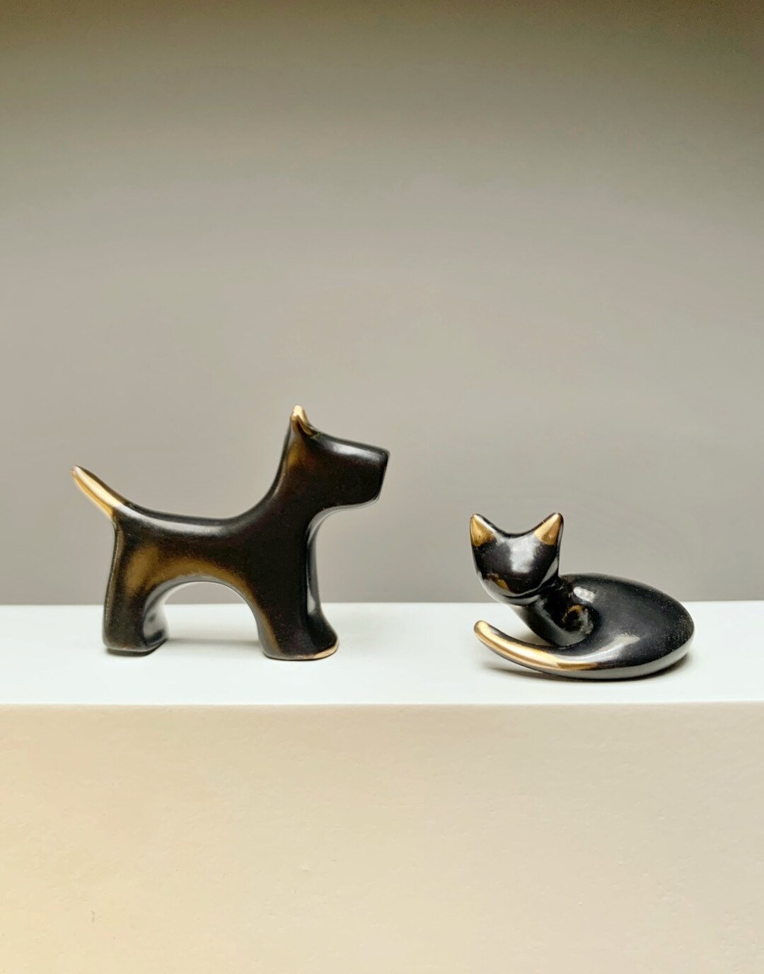 Dog and Cat Sculpture | Bronze Animal Figurines | Natural Stone Base ...