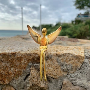 Gold Angel in 3”, Sitting Angel Figurine, Gold-plated Silver Angel ...