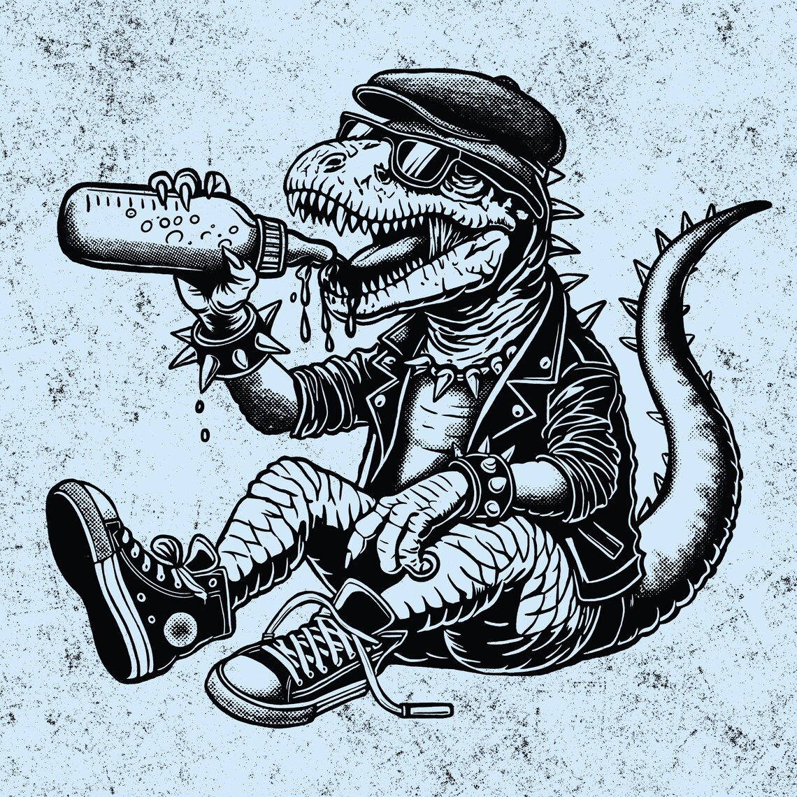 Punk Rock T-rex Art Print: Edgy Dinosaur Nursery Decor (digital ...