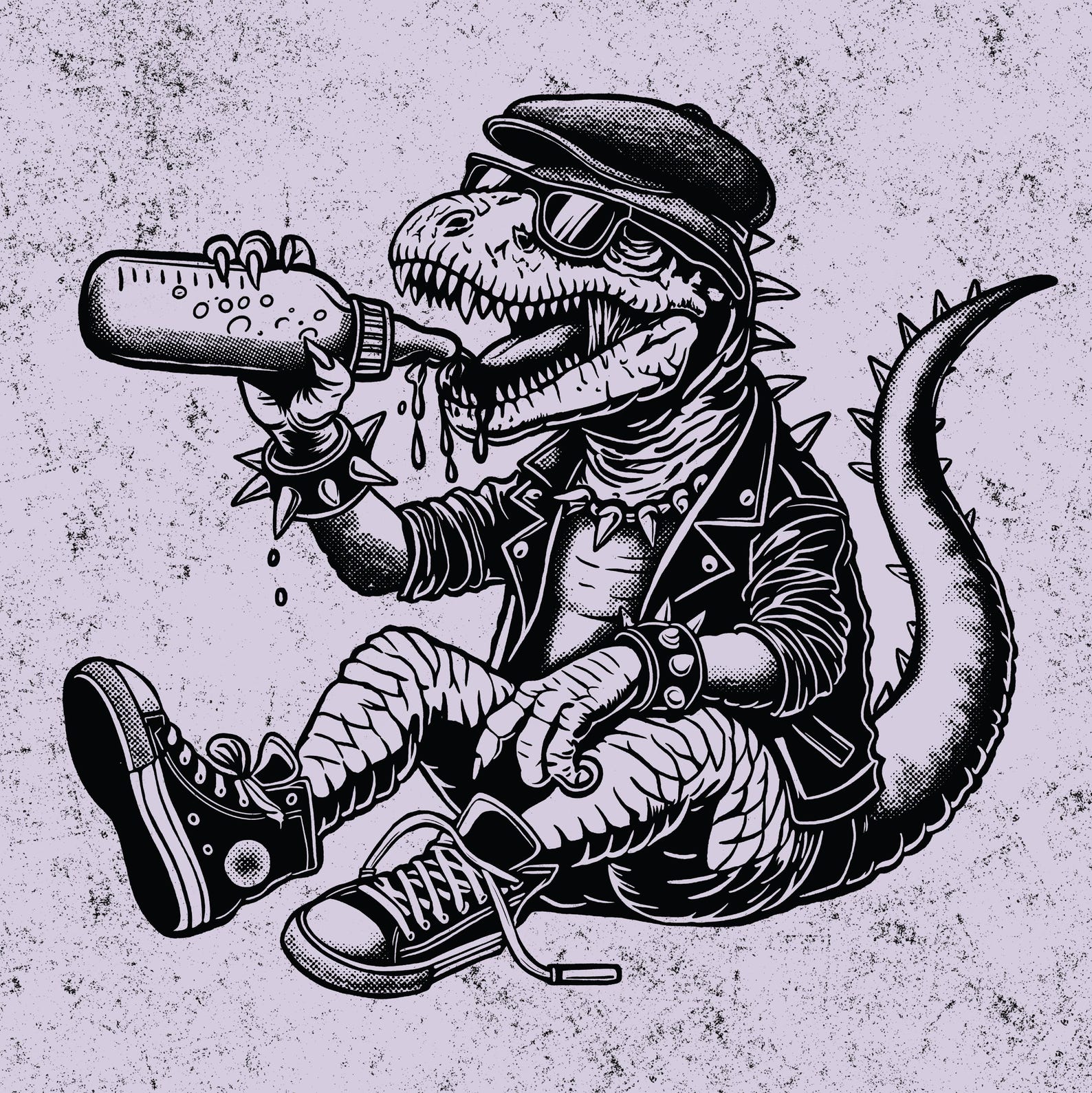 Punk Rock T-rex Art Print: Edgy Dinosaur Nursery Decor (digital ...