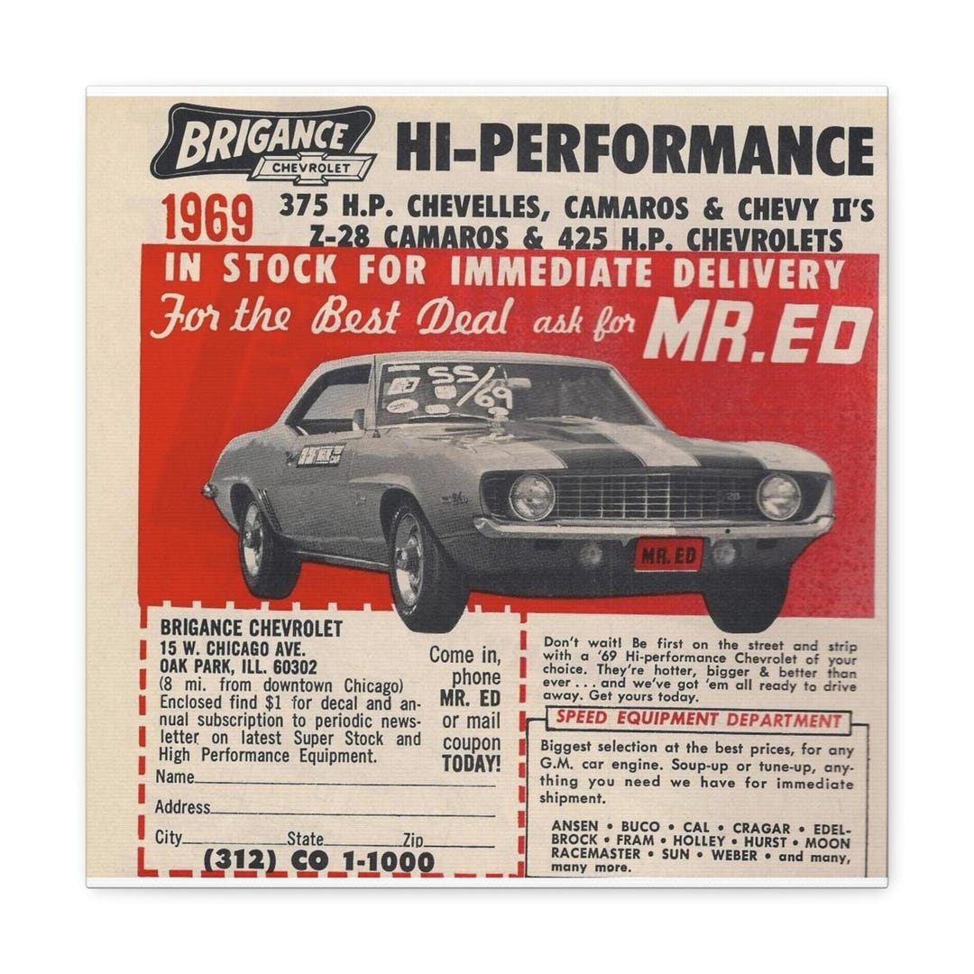 Canvas Gallery Wraps Vintage Hot Rod Car Ad for Man Cave or Garage, Car ...