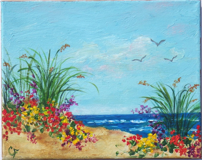 Tropical Beach Art Colorful Flowers on Sand Dunes Bright - Etsy
