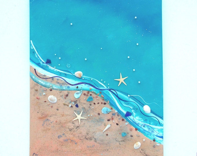 Dimensional Beach Painting With Shells Stones Starfish on - Etsy