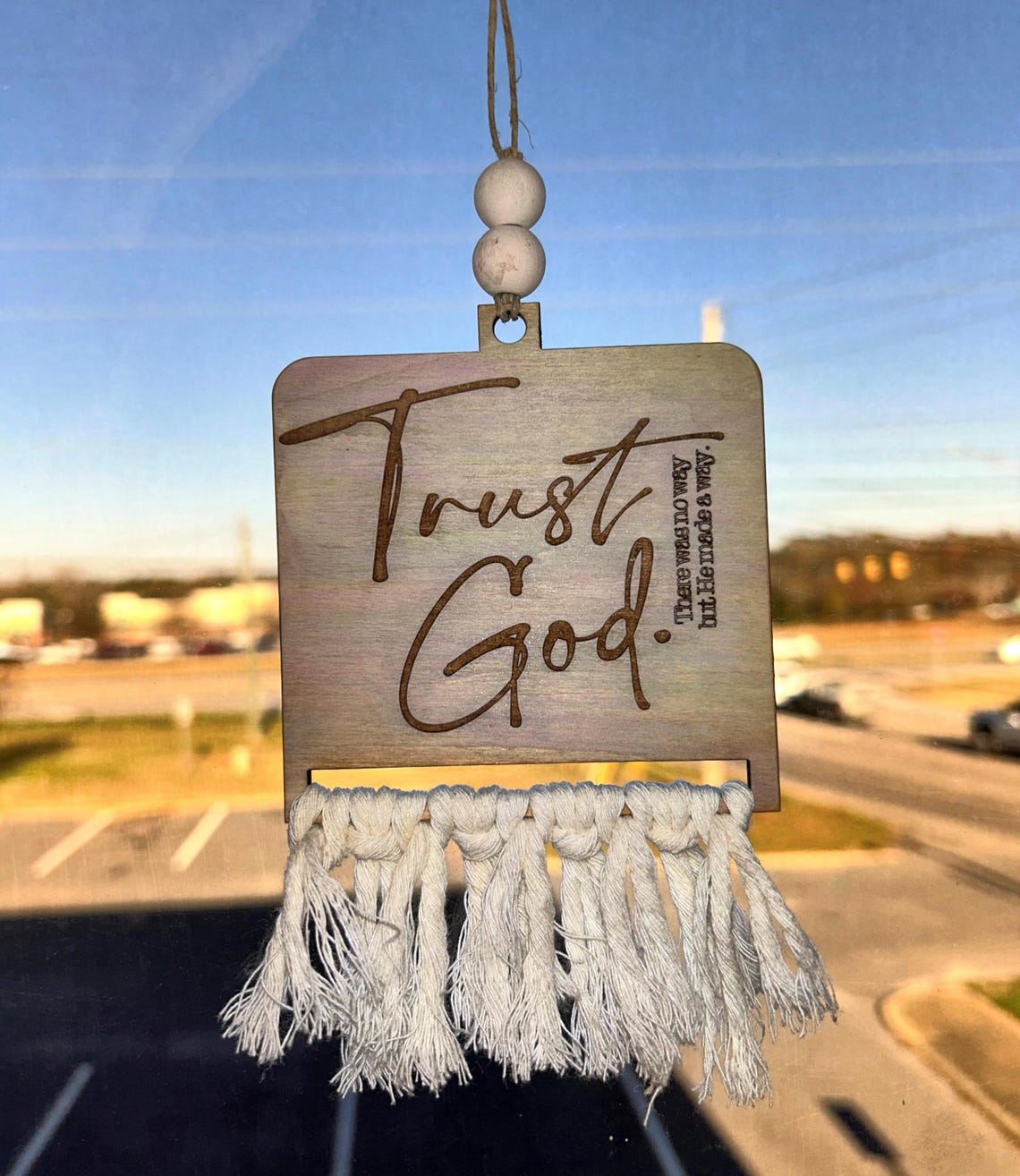 Religious Car Charm - Trust God Charm - Wooden Car Charm - Christian ...