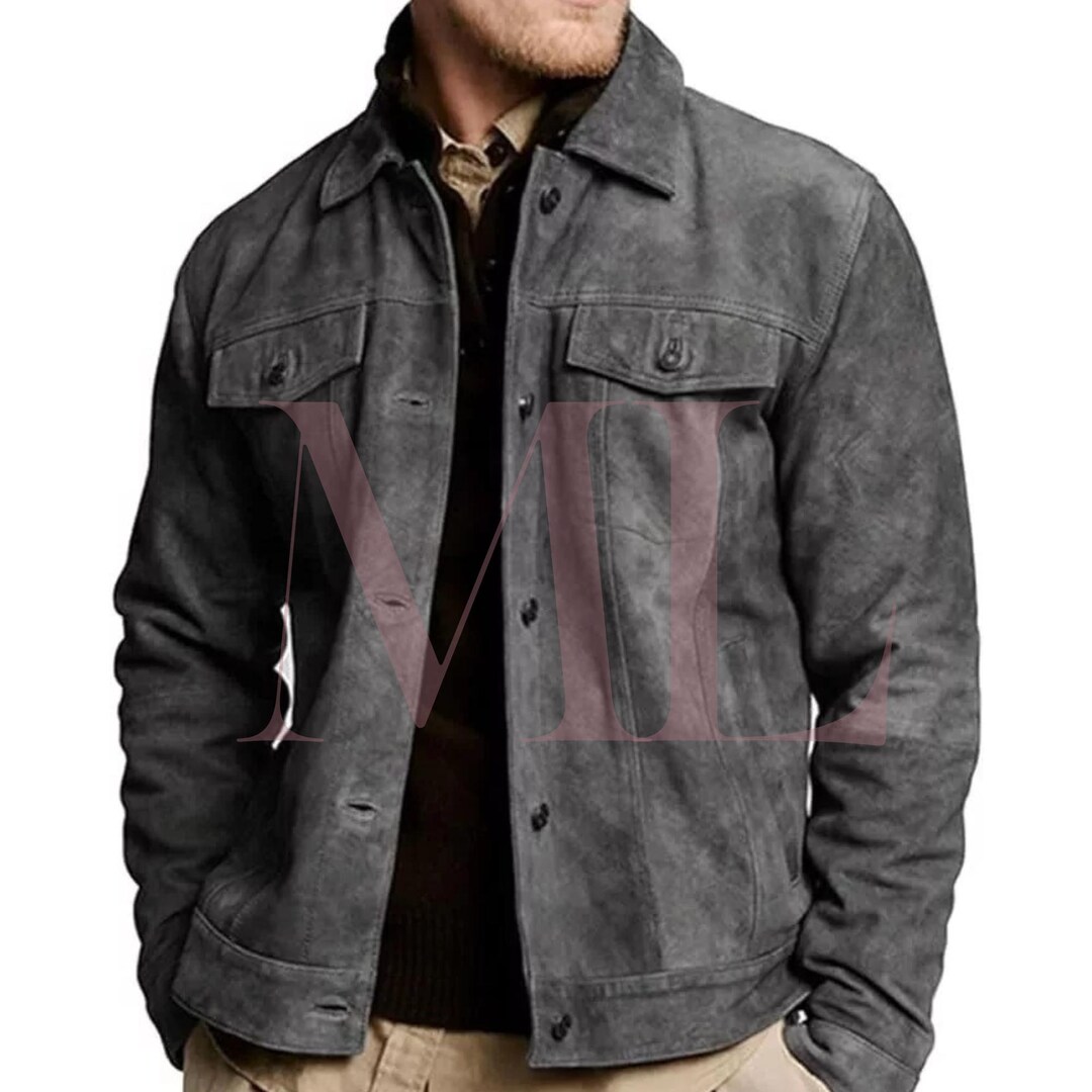 Men's New Grey Suede Leather Jacket Biker*trendy Handmade New Classic ...