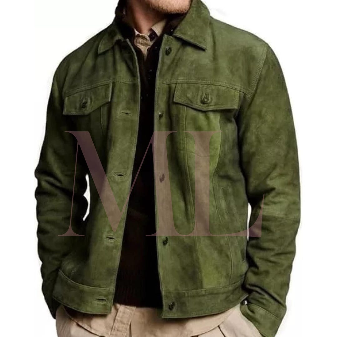 Men's Suede Leather Bomber Jacket Casual Coat for Men*trendy Handmade Classic Trucker Denim ...