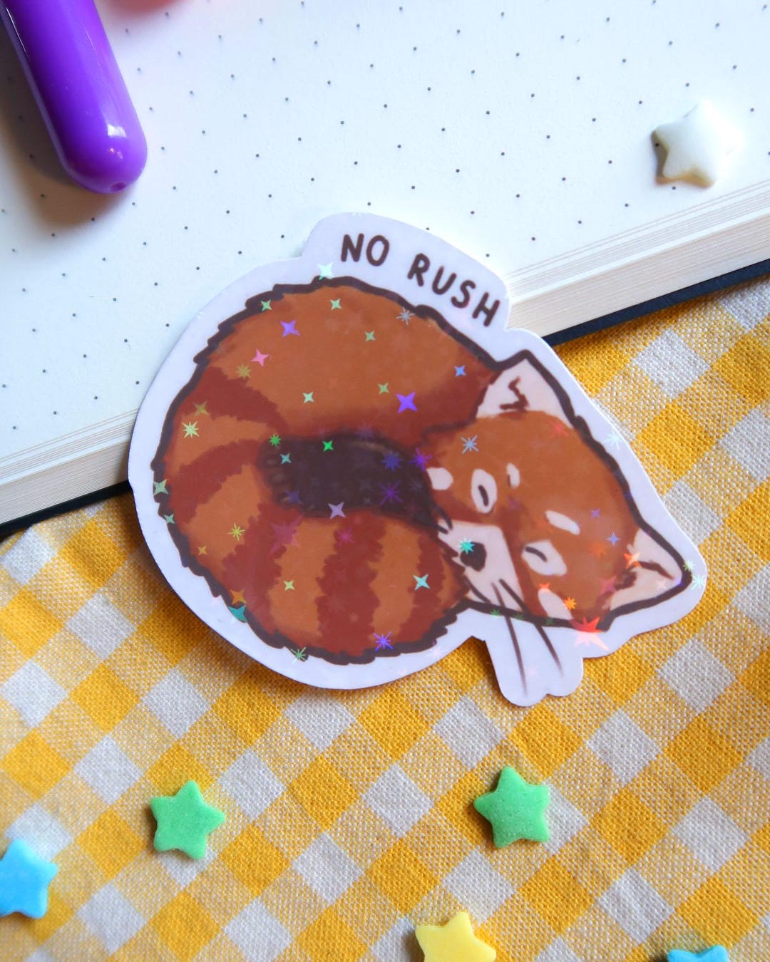 Glitter Sticker No Rush | Red Panda Vinyl Sticker | Relaxed Animal ...
