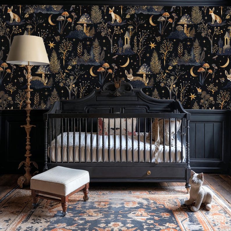 Forest Night Wallpaper: Magical Woodland Animals, Peel and Stick Mural ...