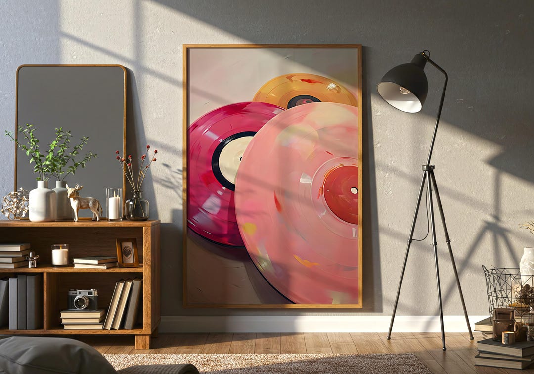 Vinyl Record Print. Pink, Orange, Red Vinyl Record Wall Art, Retro ...