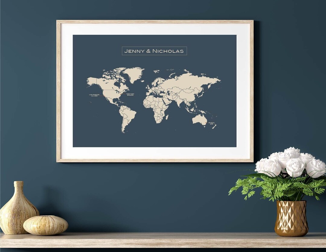 Personalized Custom World Map, Celebrate Your Relationship, Family ...