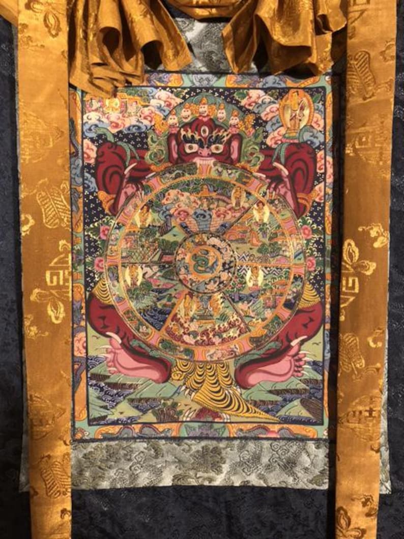 Handmade Wheel of Life Thanka Painting: Samsara Six Realms (50cm X 80cm ...