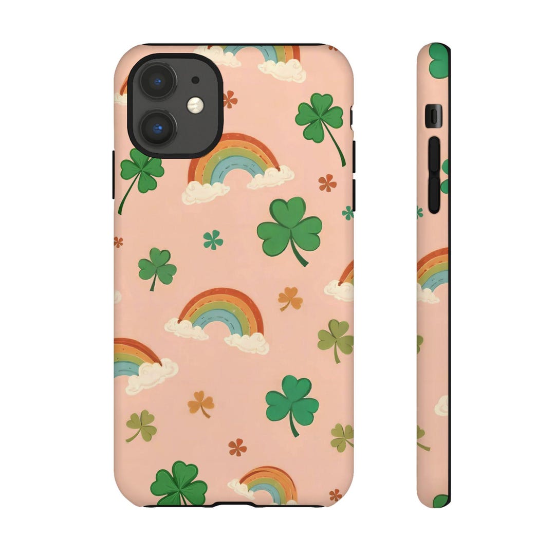 St Patrick's Day Leaf Tough Case, Rainbows, Lucky Clover Phone Cover, Protective Green Shamrock ...