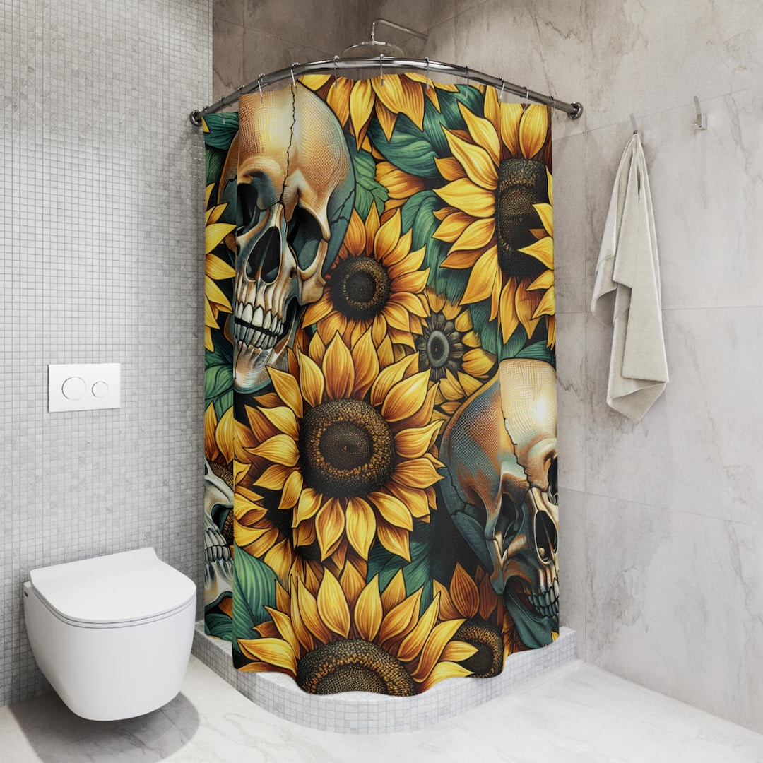Skulls Shower Curtains, Gothic Bathroom Decor, Dark Floral Bath Curtain ...