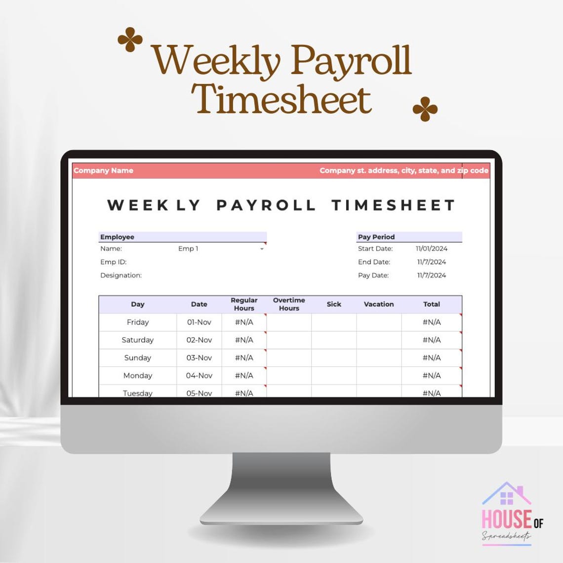Weekly Employee Payroll | Google Sheets | Payroll Calculator | Timecard ...