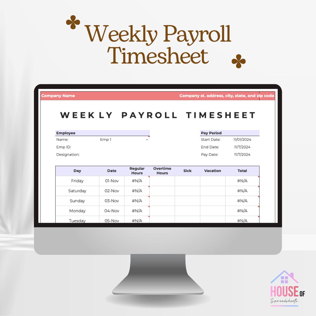 Weekly Employee Payroll | Google Sheets | Payroll Calculator | Timecard ...