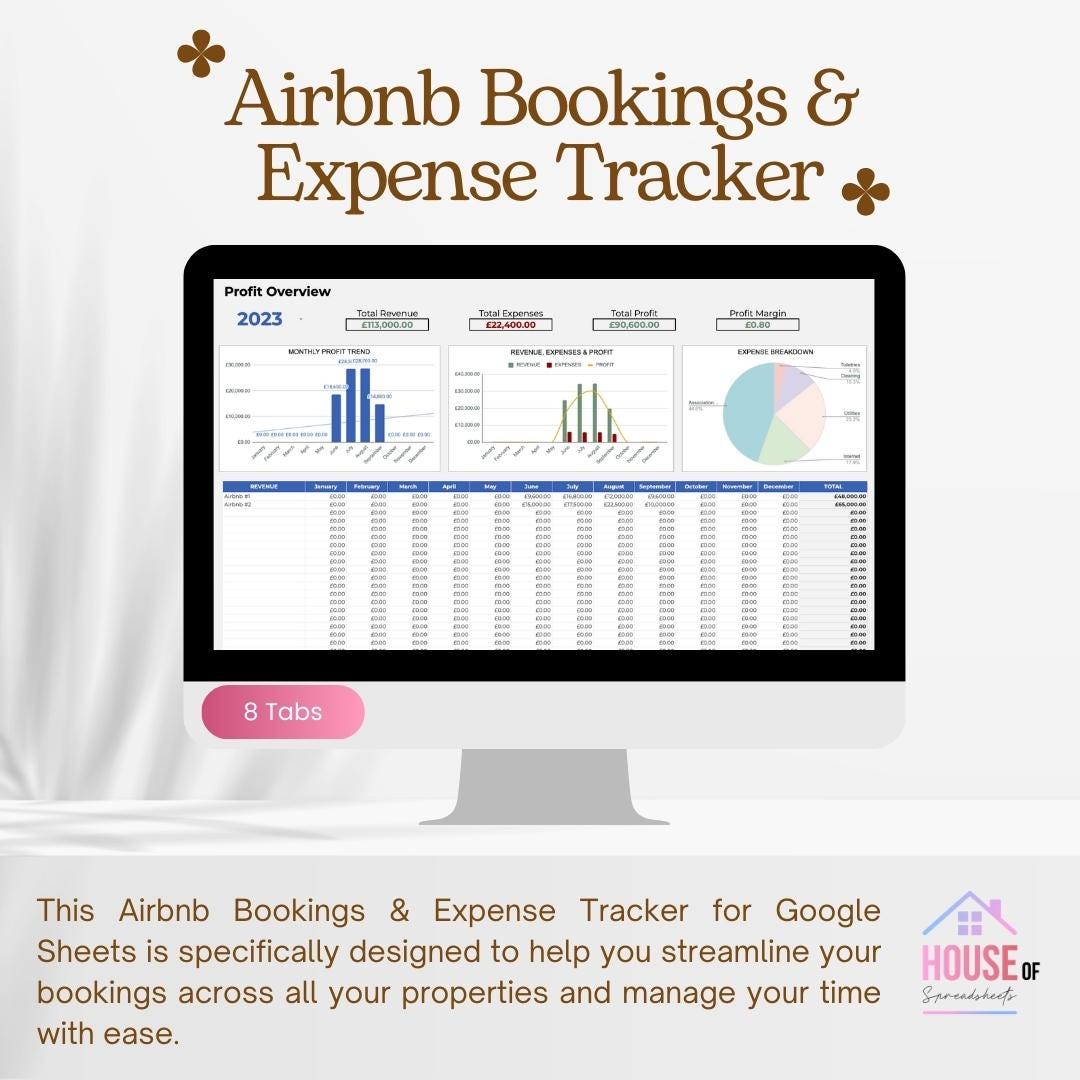 Airbnb Bookings & Expense Tracker | Bookings Expenses Log | Expense ...