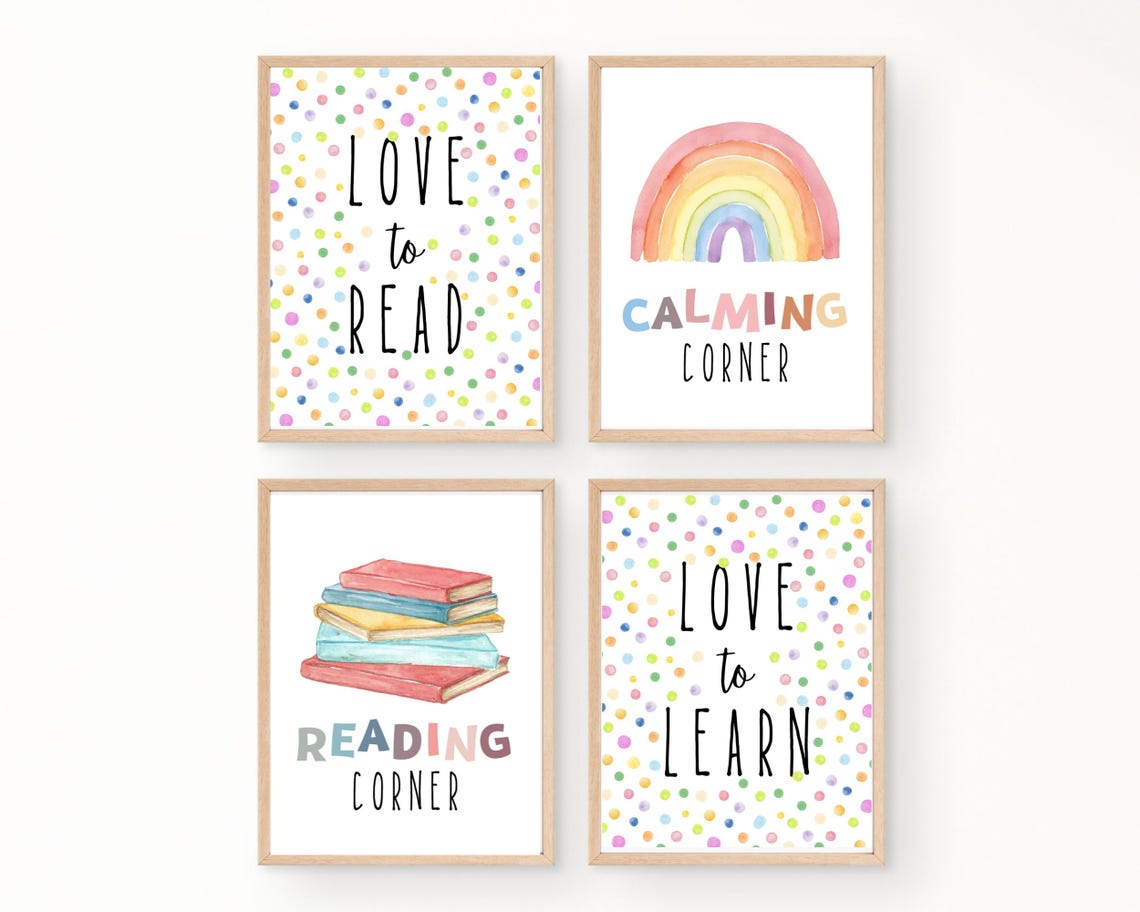 Kids Montessori Reading Corner Set of 4 Wall Art | Calming Corner ...