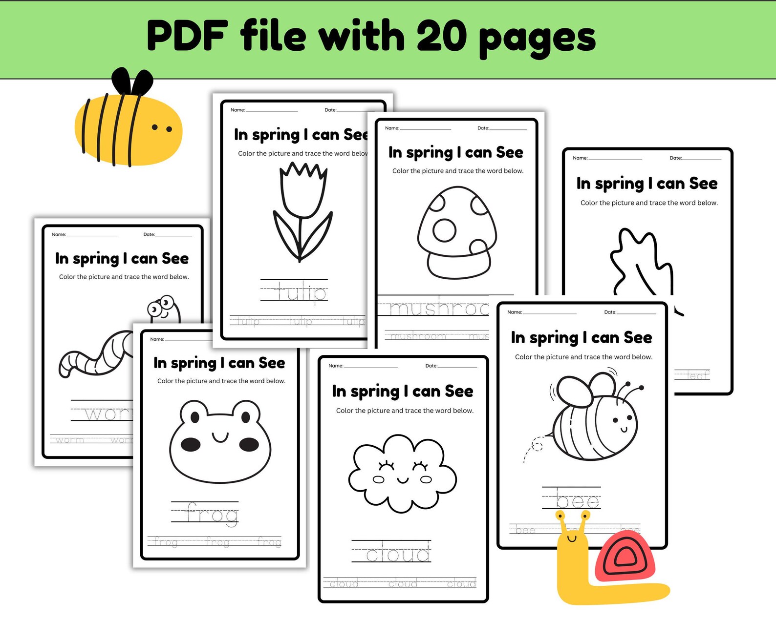 Spring Coloring and Word Tracing Pages, Spring Coloring Pages, Spring ...