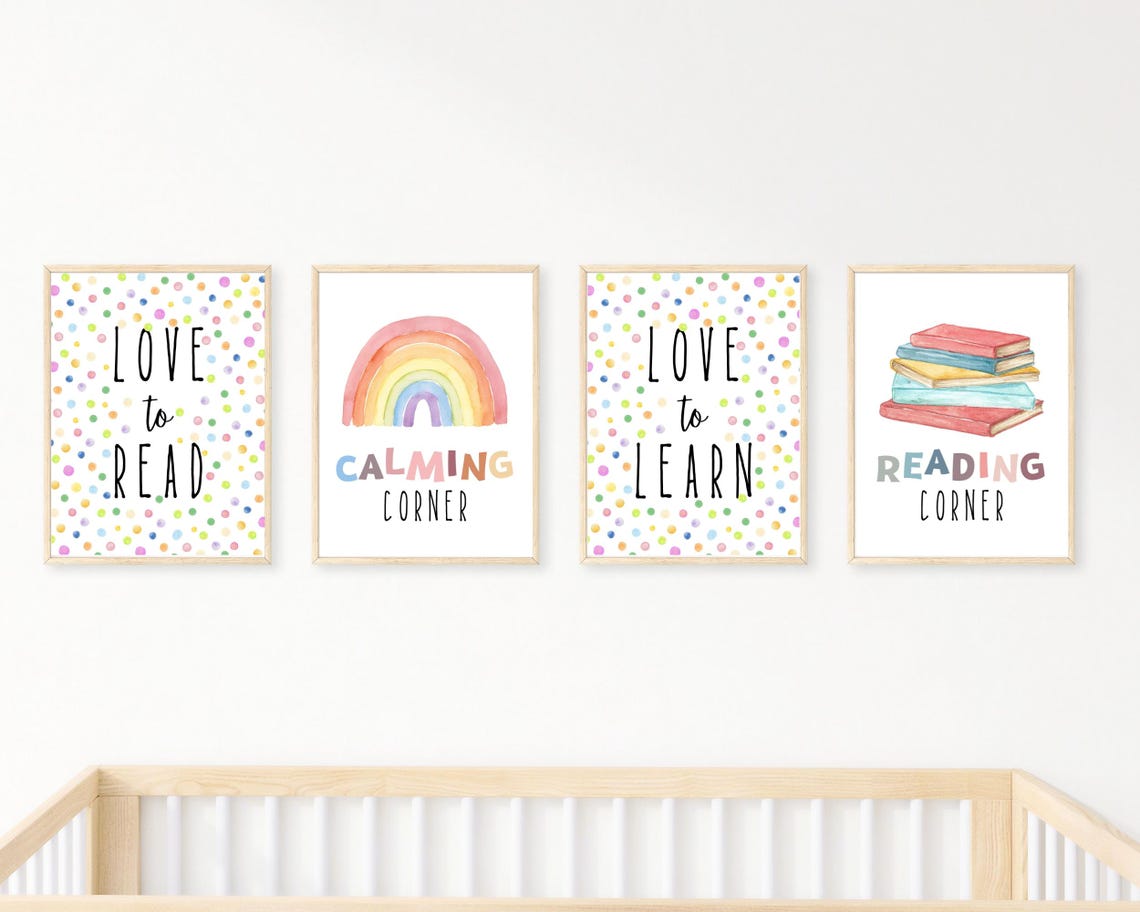 Kids Montessori Reading Corner Set of 4 Wall Art | Calming Corner ...