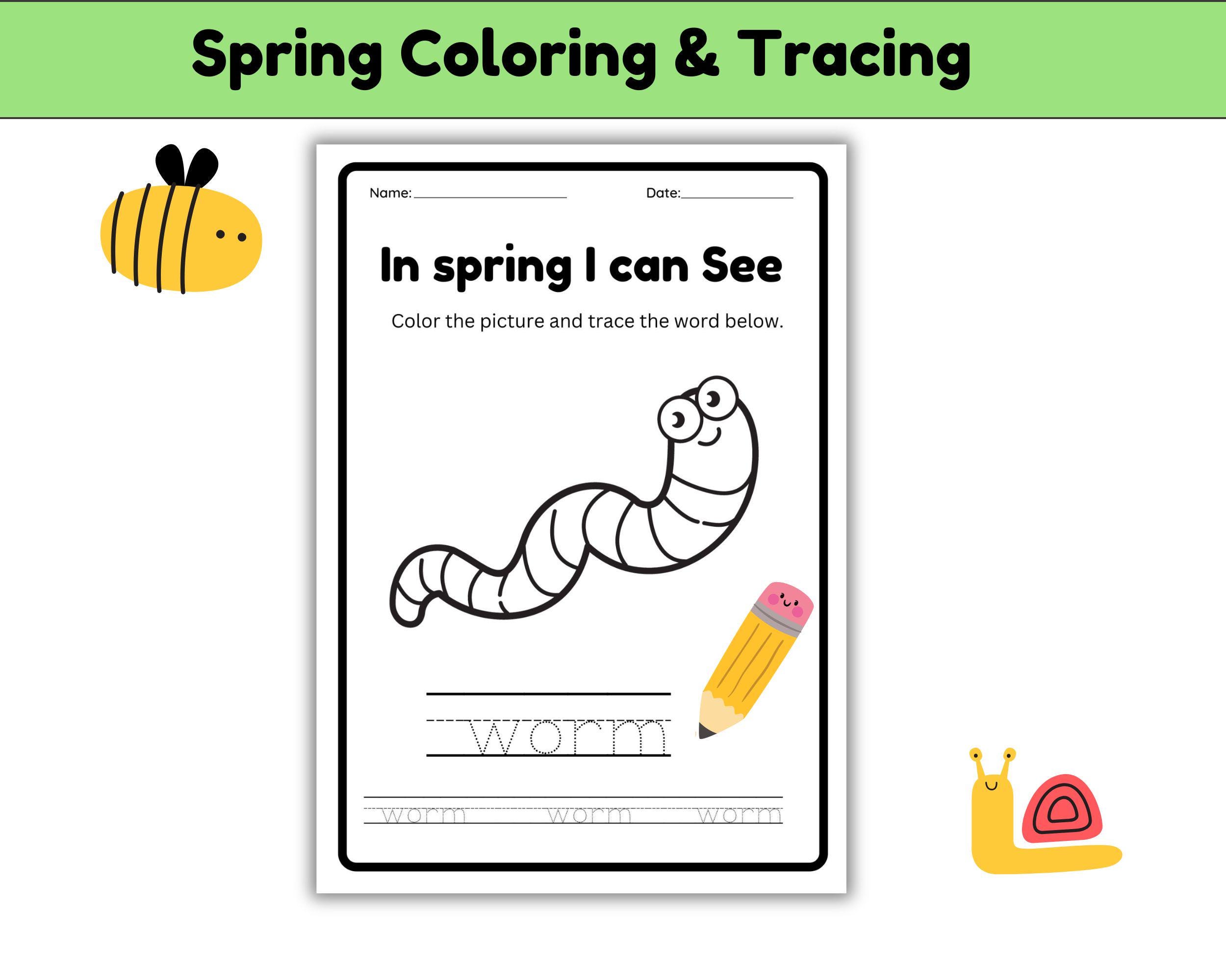 Spring Coloring and Word Tracing Pages, Spring Coloring Pages, Spring ...