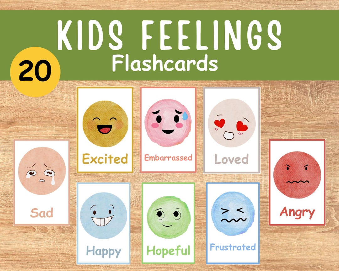 20 Emotions & Feelings Vocabulary Flashcards for Kids | Feelings Flash ...