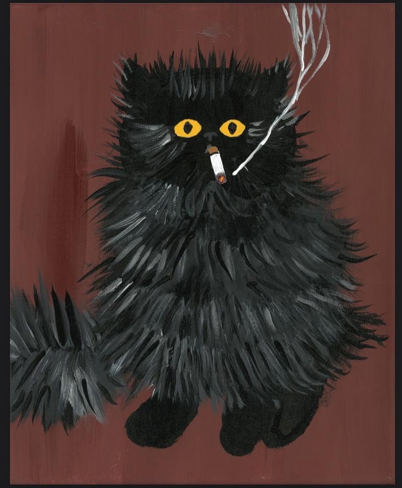 Fluffy Cat Marl Smoking Art Print 8x10 - Etsy