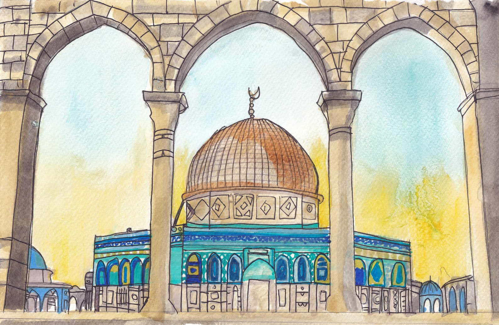 Al Aqsa Mosque Art Print Watercolour Islamic Art - Etsy UK