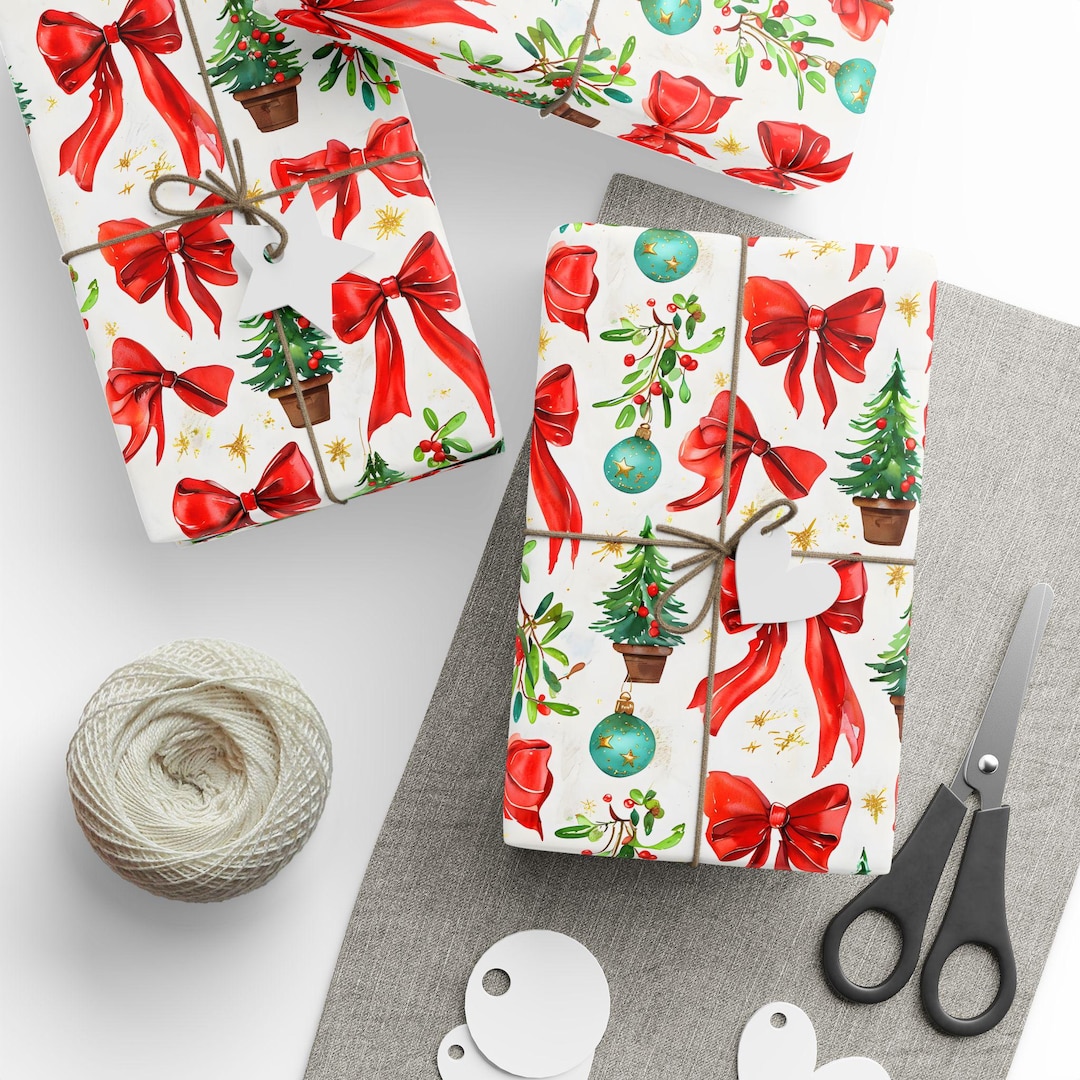 Christmas Themed Wrapping Paper Red Bow High Quality Wrapping Paper ...