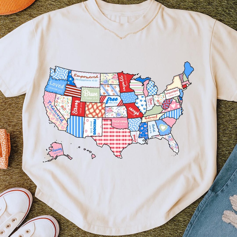 Preppy America USA Map PNG | Coquette 4th of July | Retro USA Floral ...