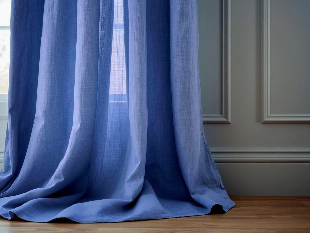 Cornflower Blue Set of 2 Linen Curtains, Regular and Darkening Washed ...
