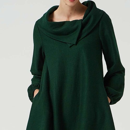 Green Wool Tunic Winter Dresses for Women Loose Fitting Fall - Etsy