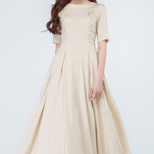 Elegant Beige Dress Linen Dress Woman Evening Dress Everyday | Etsy