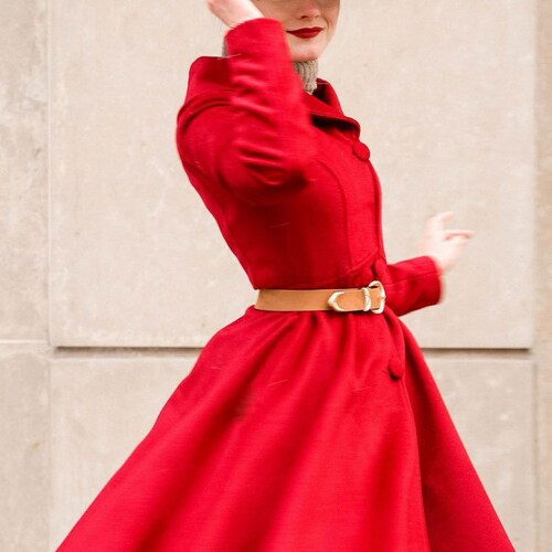 1950s Vintage Inspired Swing Coat Red Long Princess Wool Etsy