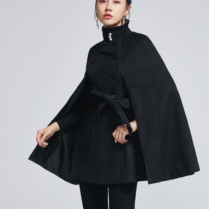 Vintage Inspired Wool Cape Coat With Stand Collar, Wool Cape Coat ...