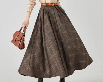 Plaid Wool Skirt Wool Maxi Skirt Women Winter Skirt Women - Etsy