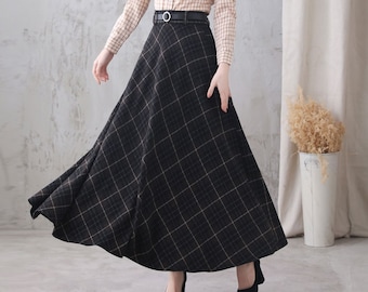 Plaid Wool Skirt Wool Maxi Skirt Women Winter Skirt Women - Etsy