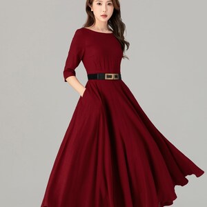 Linen Dress, Red Linen Dress, Midi Linen Dress, Swing Linen Dress ...